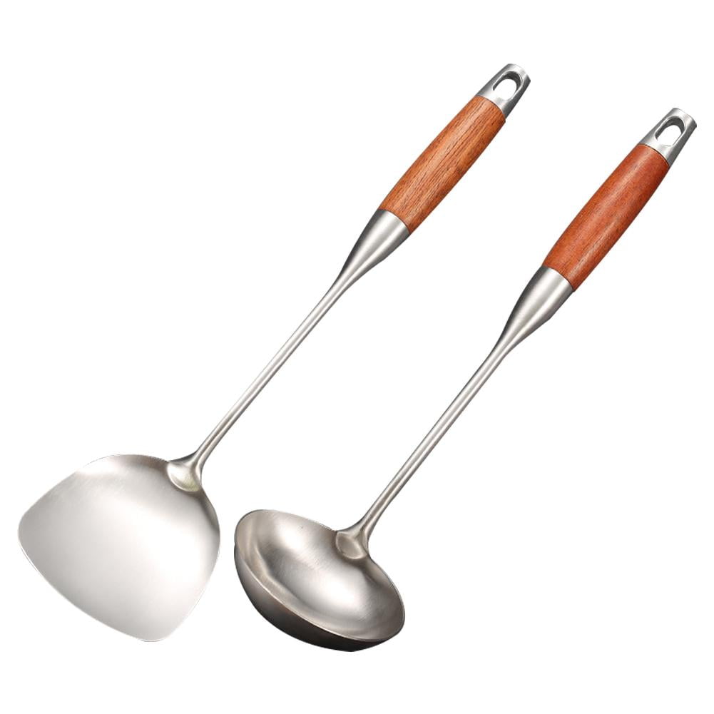 wnpxqnt Stainless Steel Wok Spatula Ladle Set Long Handle Wok Ladle L8 ...