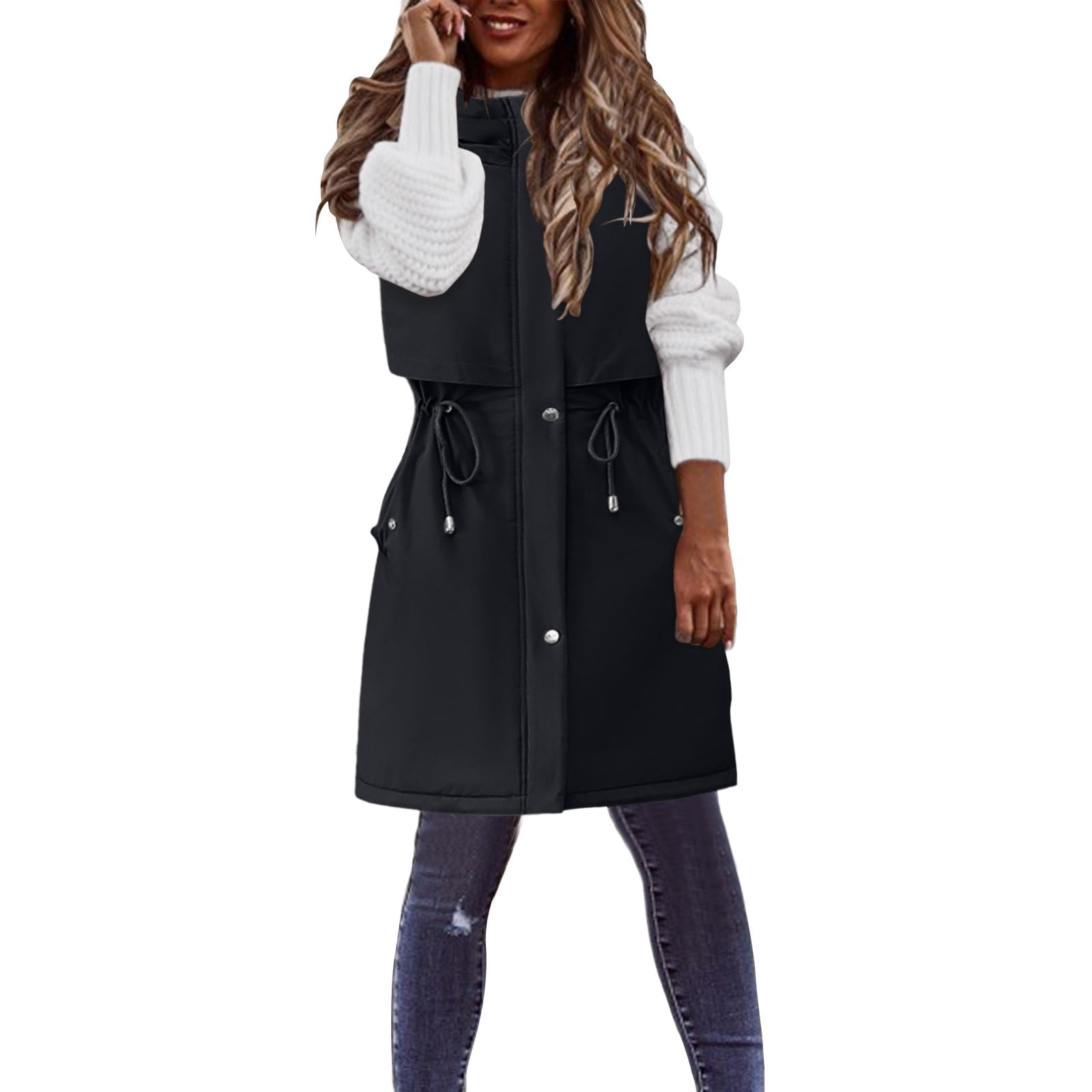 wofedyo Vest for Women, Casual Solid Letter Embroidery Coat, Hooded ...