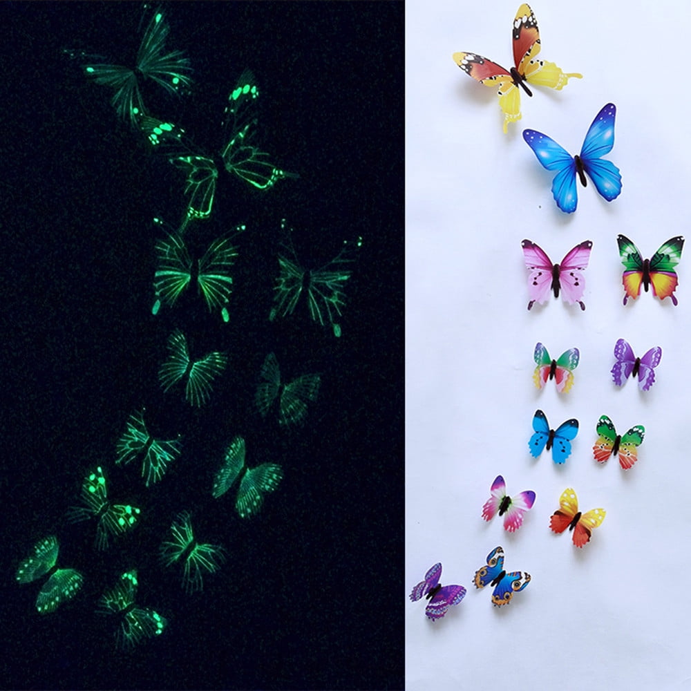 wofedyo sticky notes 12pcs Luminous Butterfly Design Decal Art Wall ...