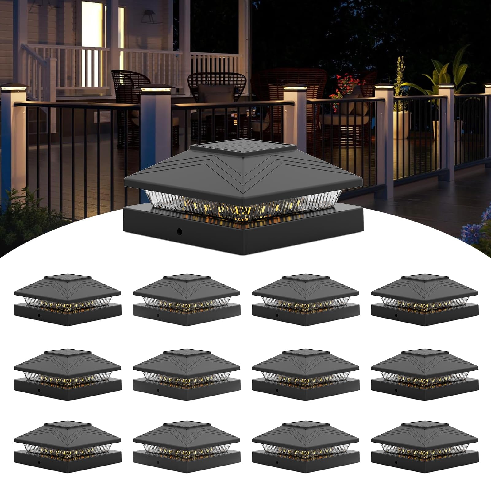 wokelux 12 Pack Solar Post Cap Lights, 4x4 Fence Post Solar Lights ...