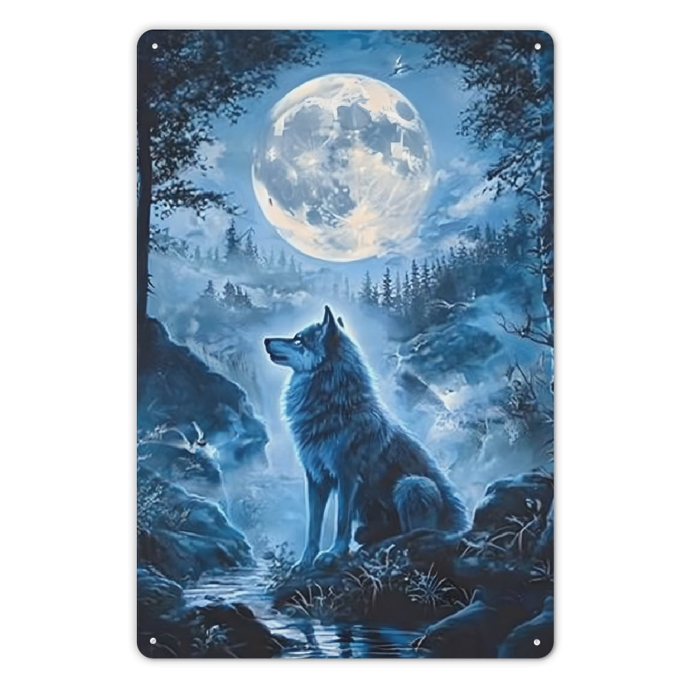 wolf, full moon Metal Tin Signs,Decorative Plaque, 12"x8", General Fit ...