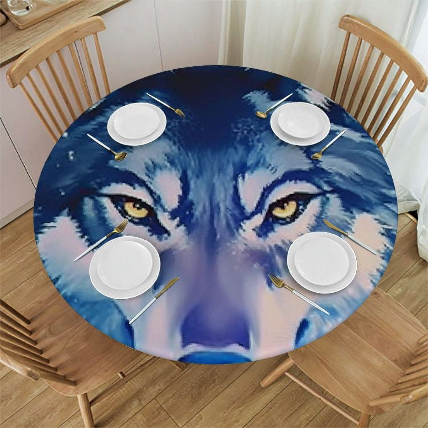 wolf head Pattern Round decorative tablecloth can be washed and reused ...