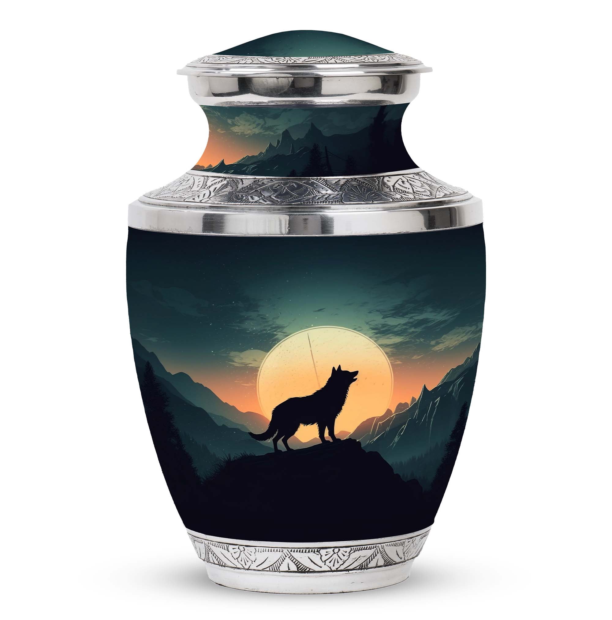 wolf-howling-moon-night-sky Noble Large Outdoor Urn for Human Ashes ...