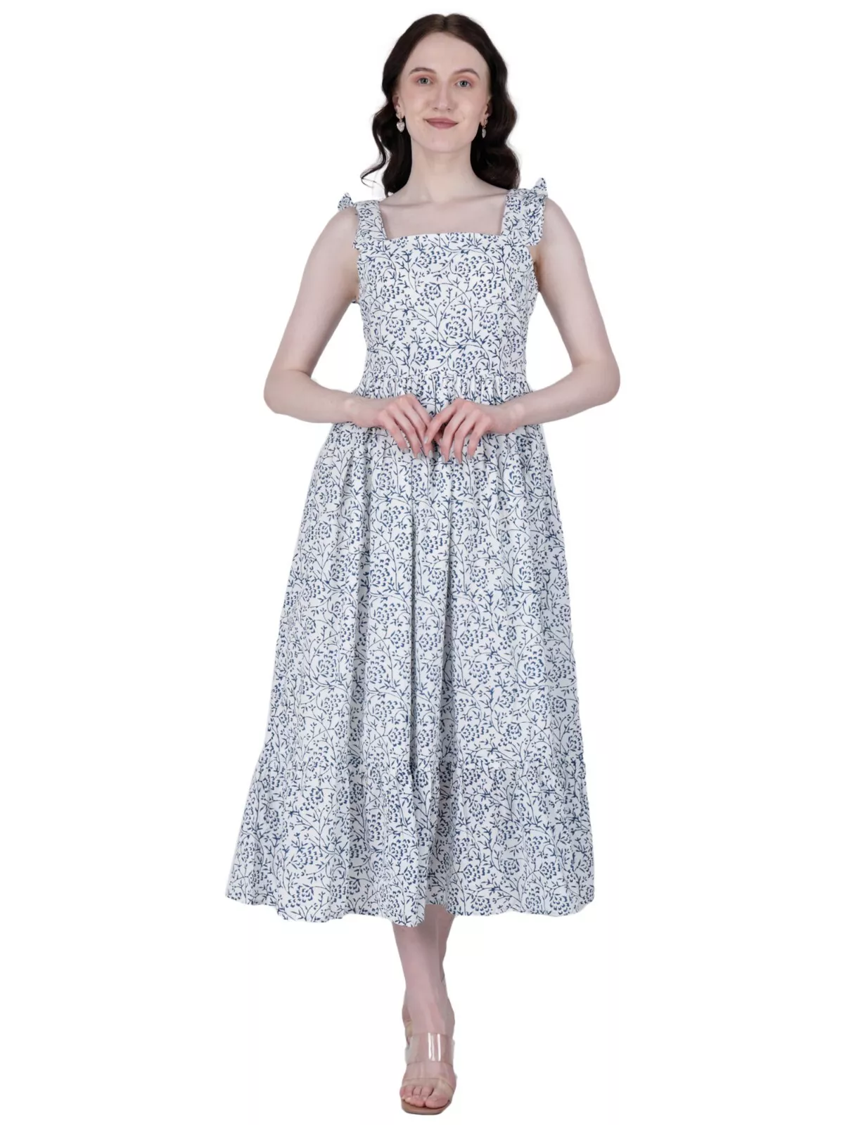 women Dresses Floral Printed Midi Daytime Fit & Flare Dress Frock ...