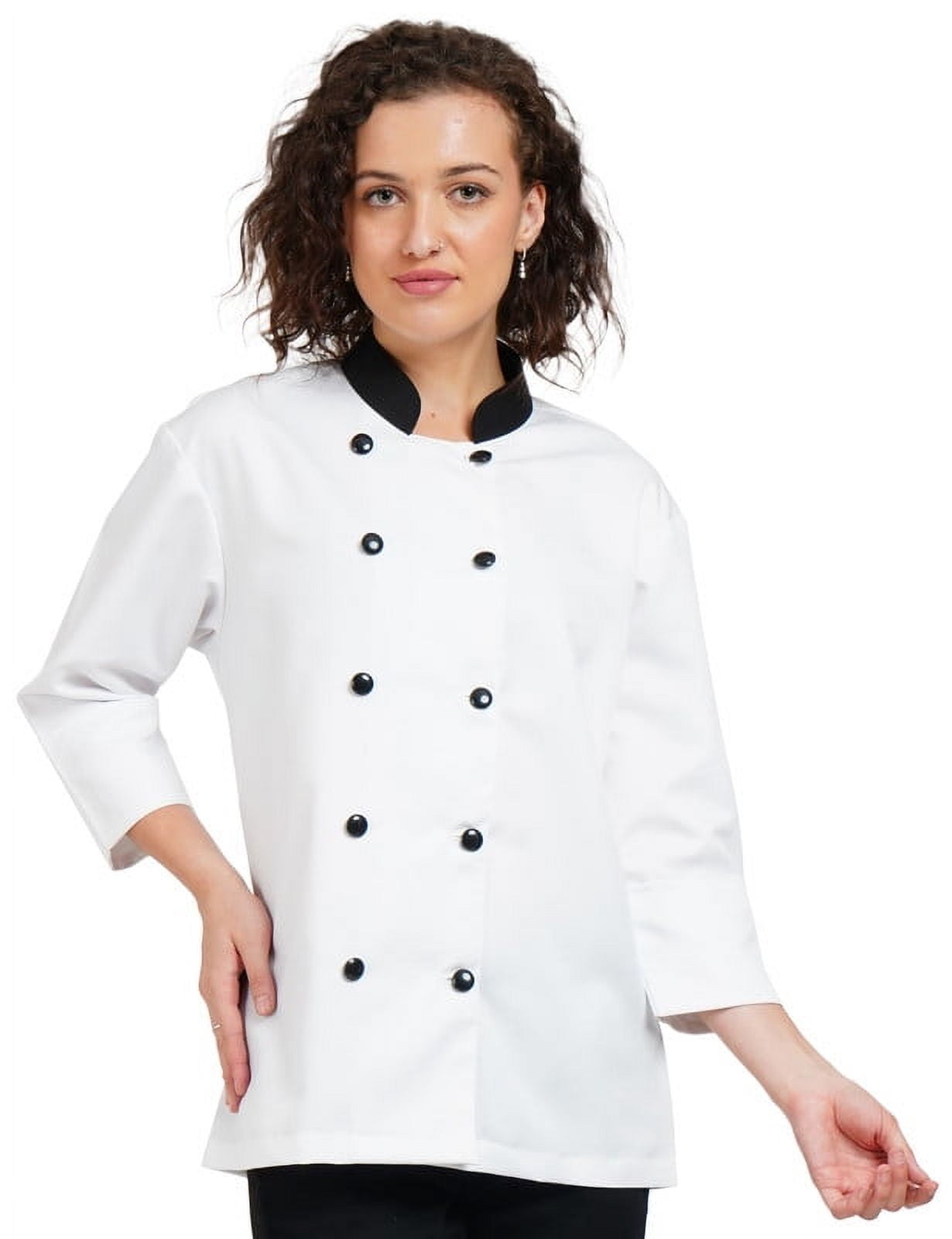 women's 3/4 sleeve white chef coat with black collor Jacket Uniform for ...