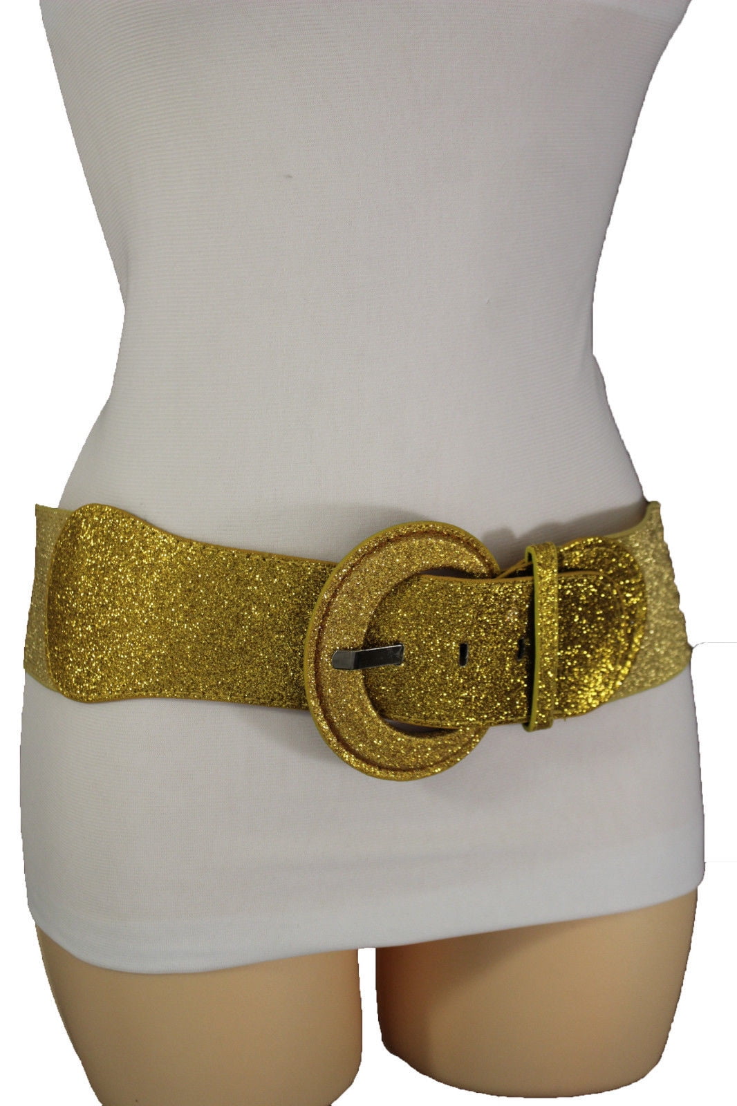 women wide fashion elastic belt hip high waist sparkling shiny gold ...