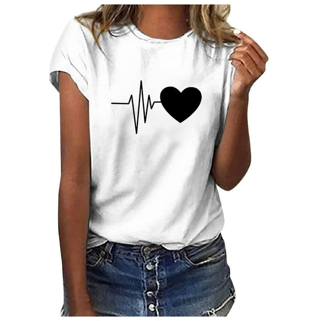 womens T Shirts Spring Casual Floral Print Short Sleeve T Shirt Blouse ...