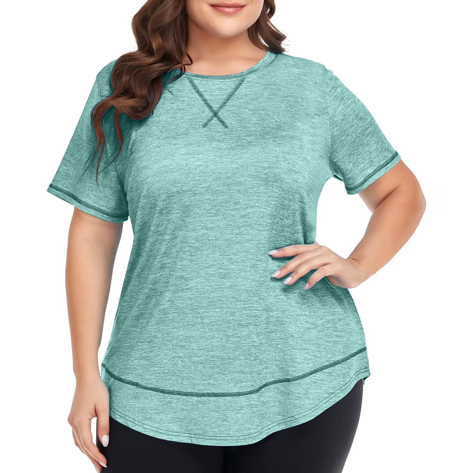 womens tops Women's Plus Size Workout Tops Short Sleeve Loose fit ...