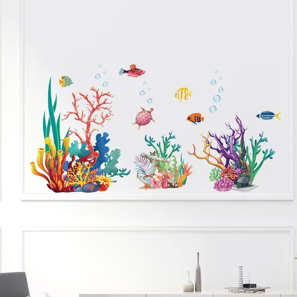 wondever Ocean Seaweed Grass Wall Stickers Turtle Under The Sea Peel ...