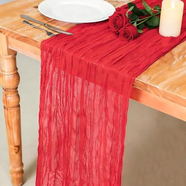 wonima10 10 Ft Red Christmas Cheesecloth Table Runner, 120 inch Long ...
