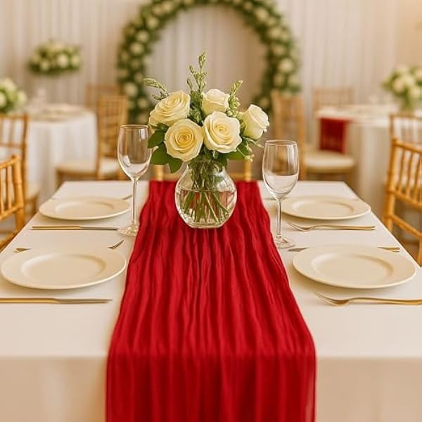 wonima10 10FT Red Cheesecloth Table Runner 120 Inch Rustic Boho Gauze ...