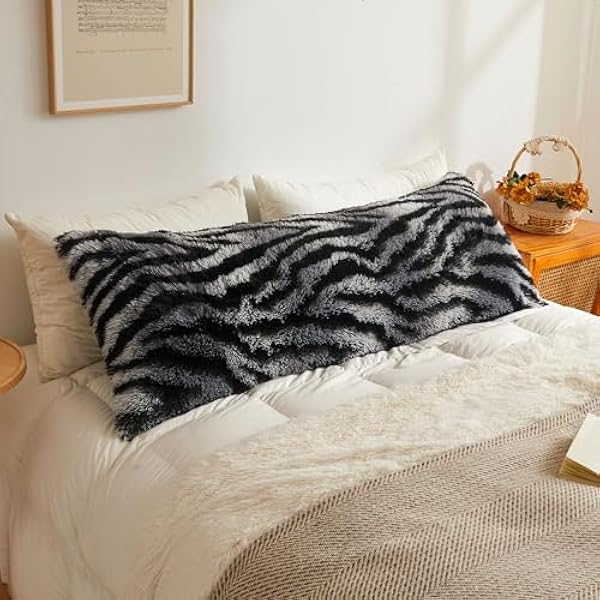 wonima10 20x54 Fluffy Body Pillow Cover, Zebra Print Plush Fuzzy Faux ...
