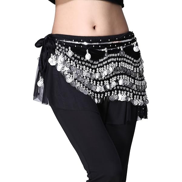 wonima10 Women's Belly Dance Wave Shape Hip Scarf With Silver Coins ...