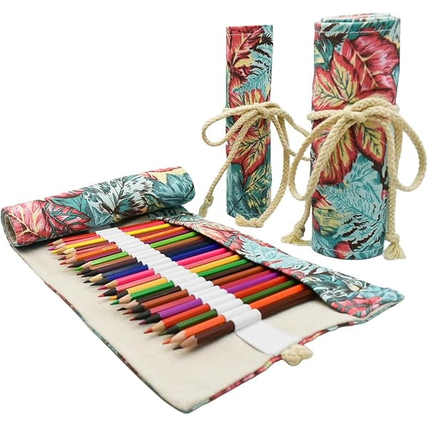 wonima66 Maple Leaf Canvas Pencil Wrap Case Colored Roll Up Holders ...