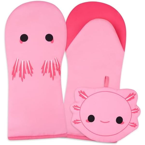 wonima66 Oven Mitt, Cute Axolotl Oven Mitt Set with Pot Holders ...