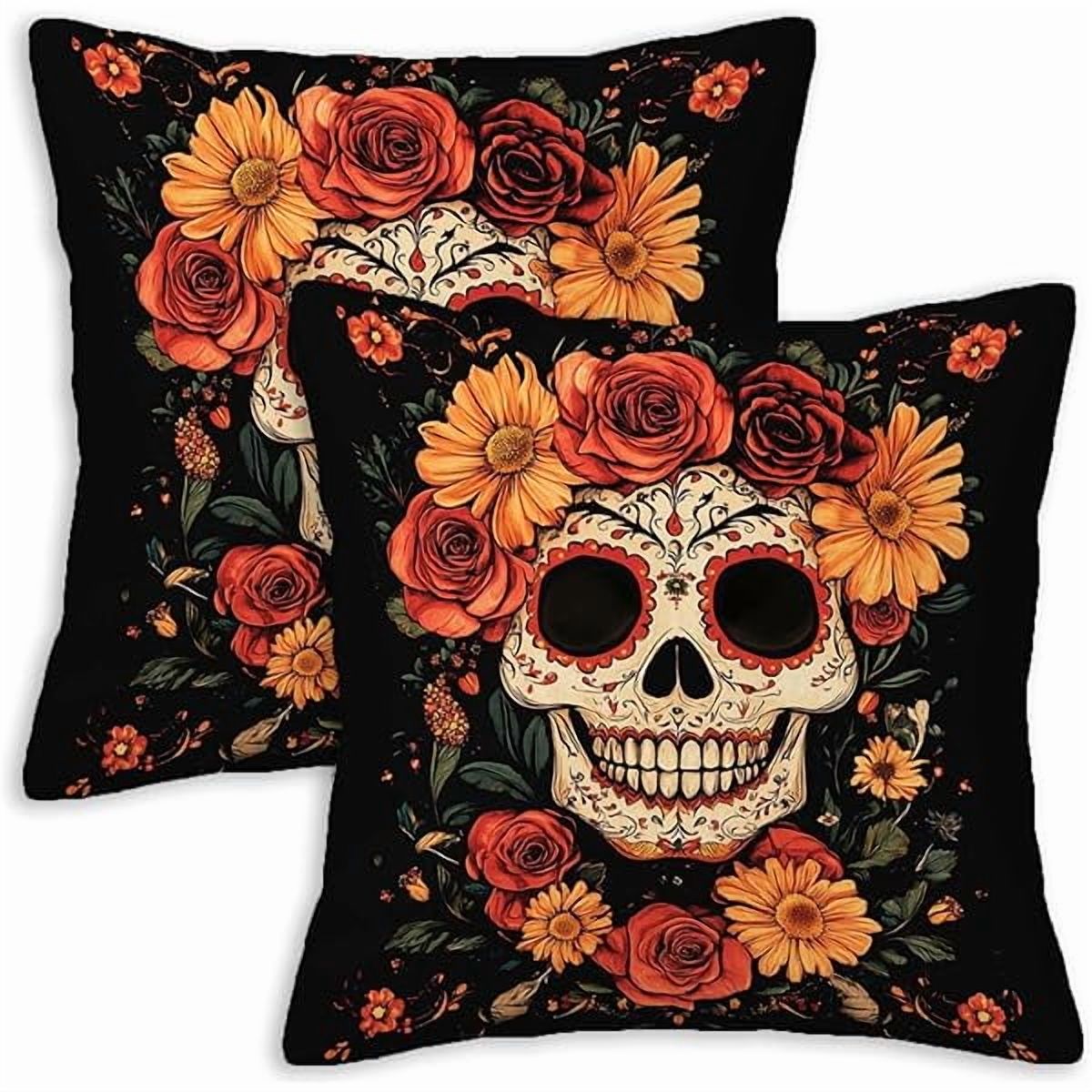 wonima66 Sugar Skull Throw Pillow Covers 18x18 Set of 2, Mexican Day of ...