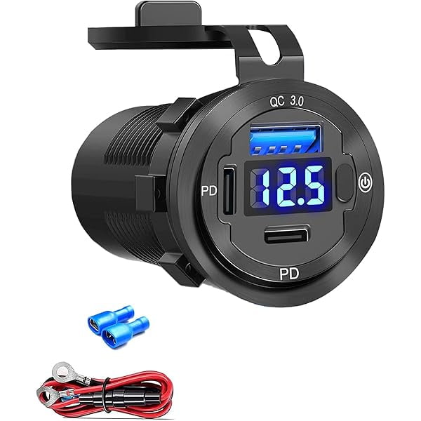 wonima88 12V USB Car Socket, 3-Port Marine Aluminum USB Quick Charge Waterproof Cigarette Round ...