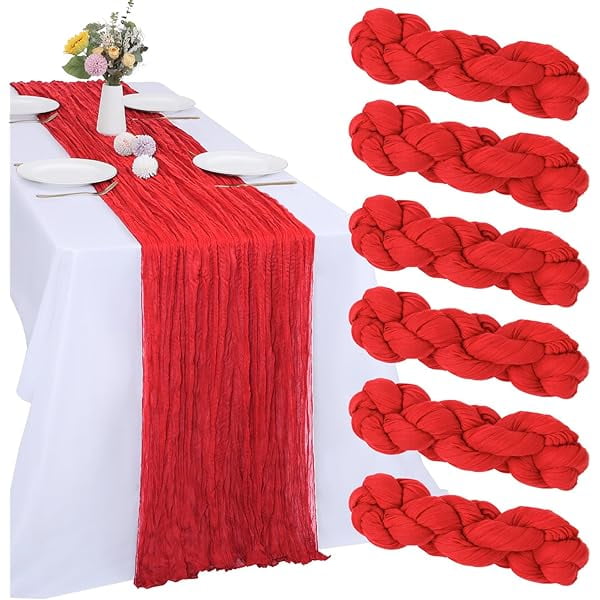 wonima99 6 Pack Red Cheesecloth Table Runner 10FT Boho Gauze Fabric ...