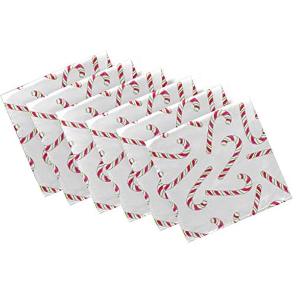 wonima99 Christmas Candy Cane Pattern Cloth Napkins, Set of 6 20 x 20 ...