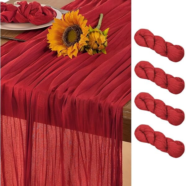 wonima99 Red Cheesecloth Table Runner 4 Pack Fall Table Runners Boho ...