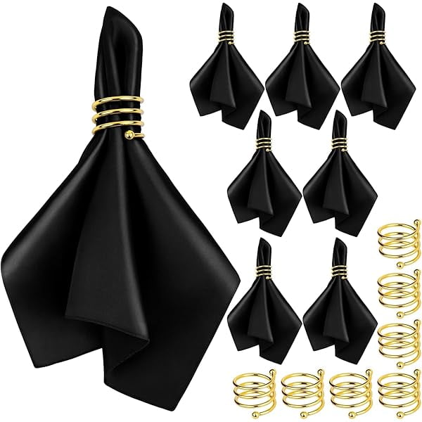 wonima99 Satin Cloth Napkins and Napkin Rings Set of 8, Smooth Fabric ...