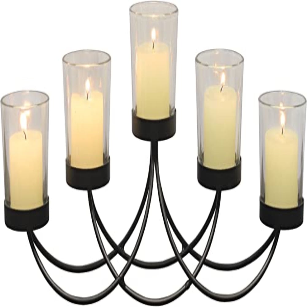 wood Black Metal Votive Candelabra, Decorative Candle Centerpiece ...