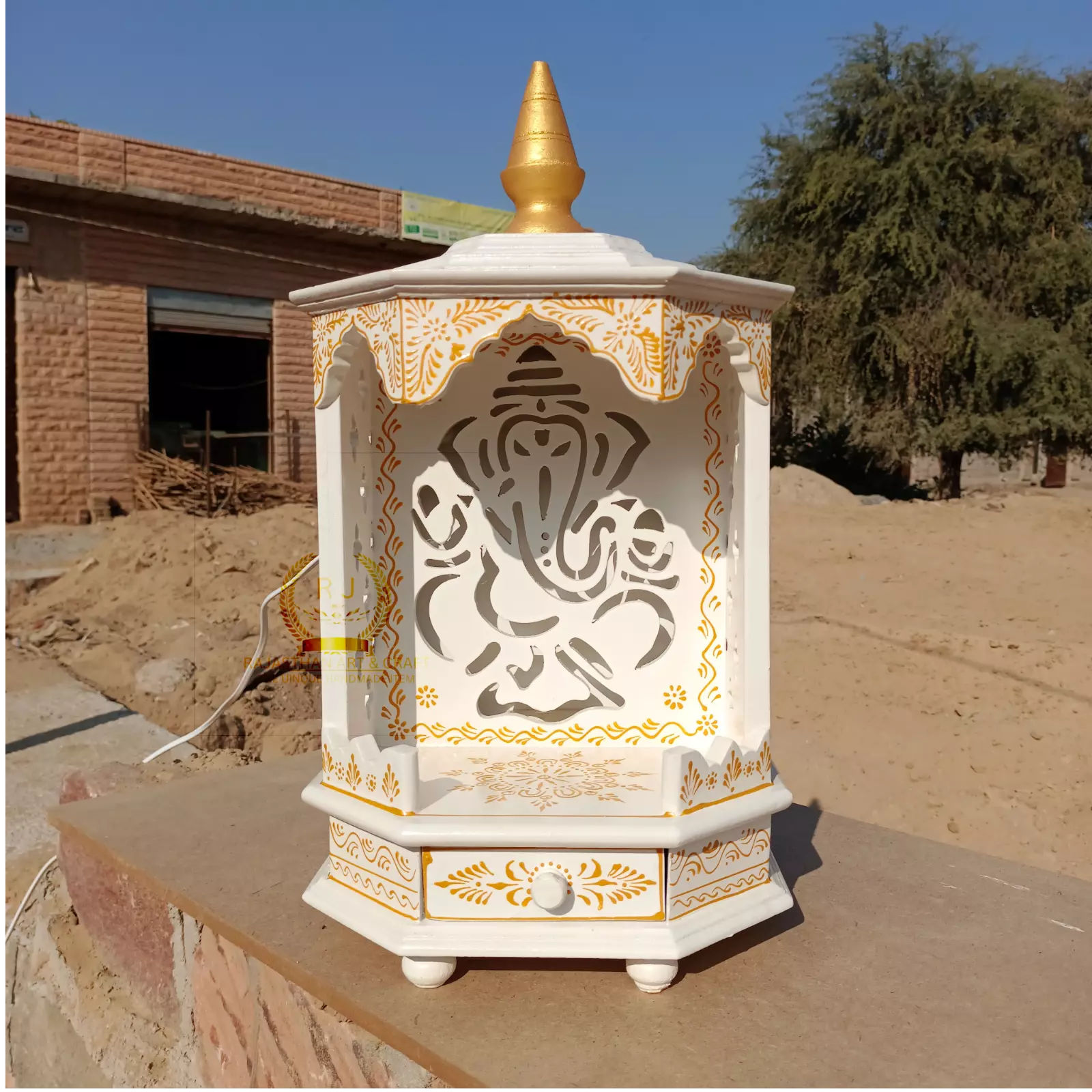 wood Temple white with Embossed and LED Light on the Back side ...