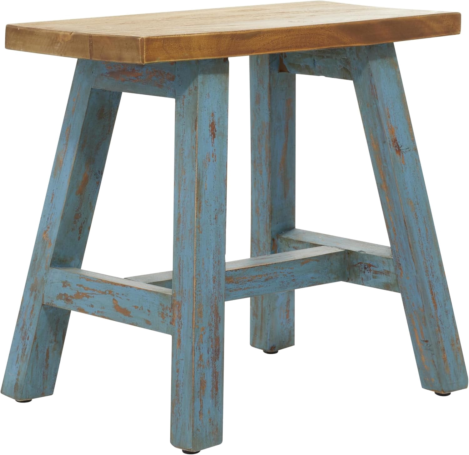 **wood stool with brown wood top, 20" x 14" x 18", blue - Walmart.com