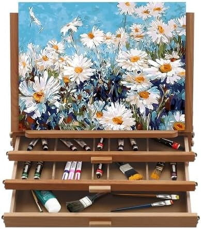 wood storage box easel, artist tabletop sketchbox easel with 3 layer ...
