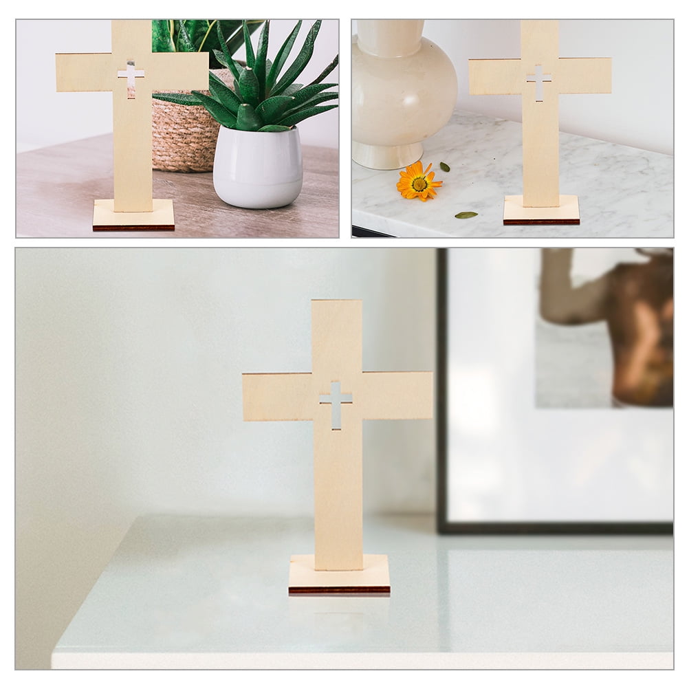 UNOMOR Table Top Crosses For Home Decor Wooden Cross Ornament Khaki ...
