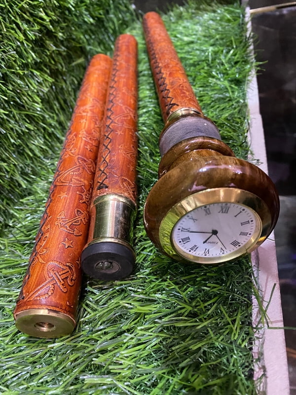 wooden fhool wooden Designer Wooden Cane Antique Clock Knob Handle ...