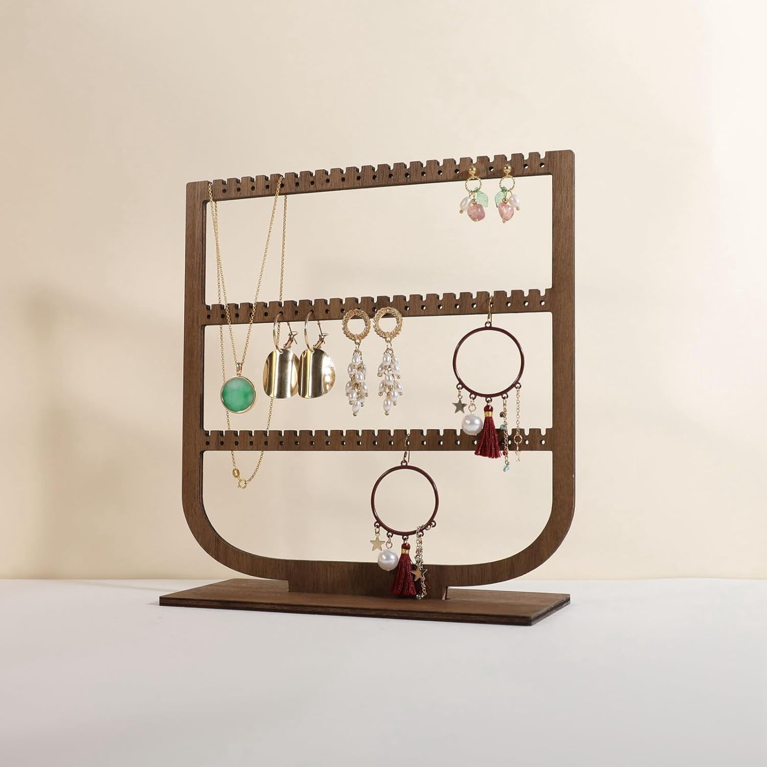wooden hanging jewelry organizer, walnut jewelry display holder for ...