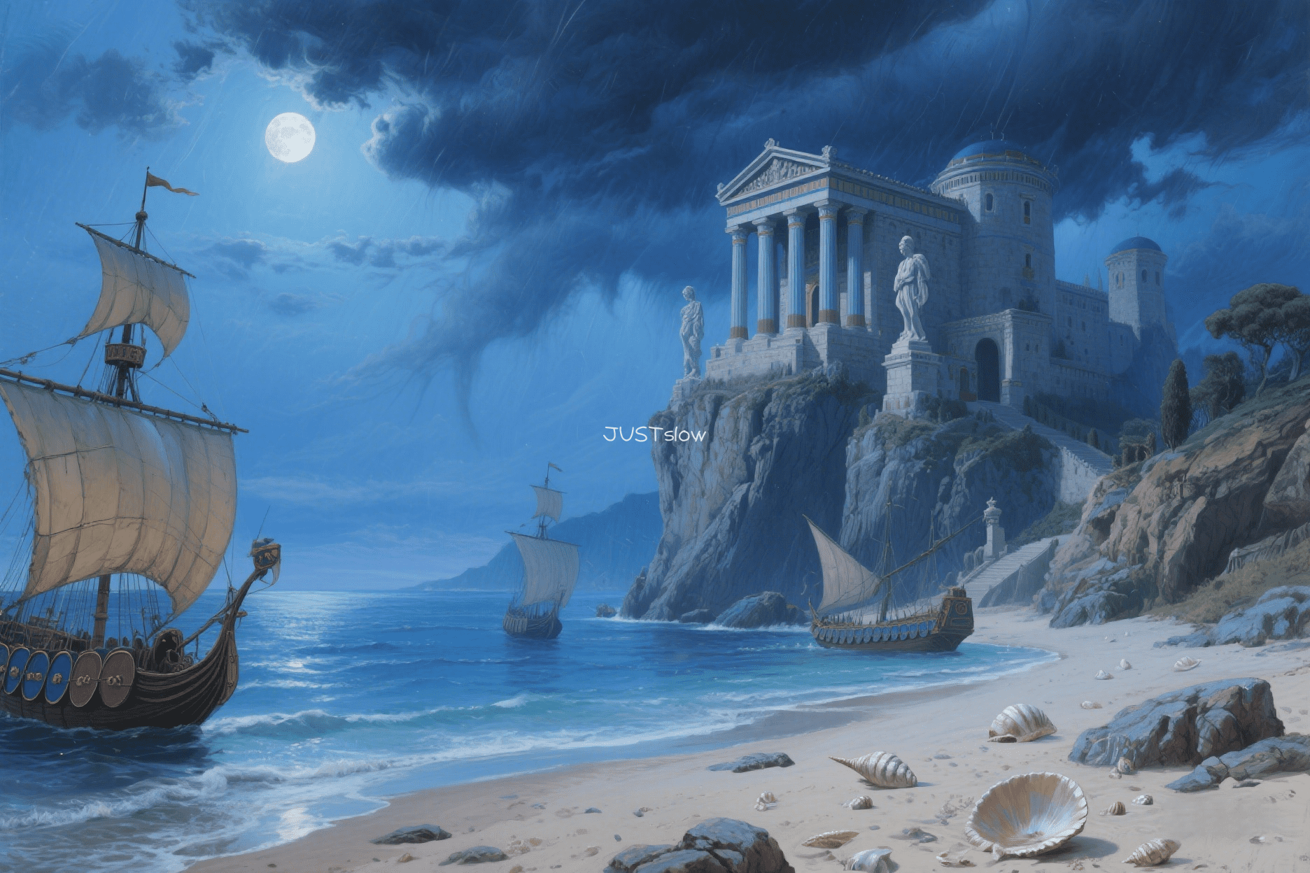 wooden puzzle Ancient Greek - style castle on a seaside cliff in a ...