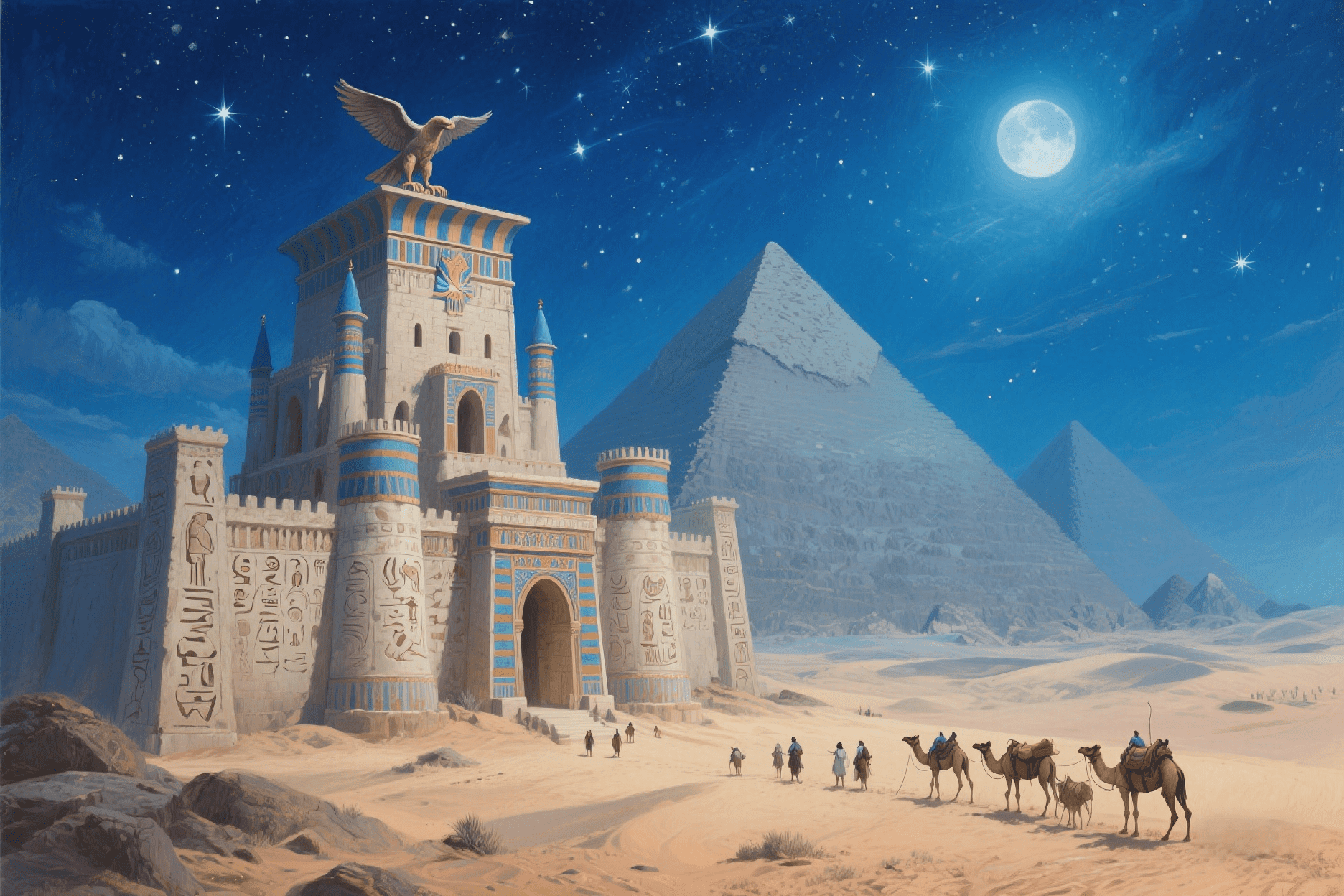 wooden puzzle Egyptian - style castle next to the pyramids in a fantasy ...