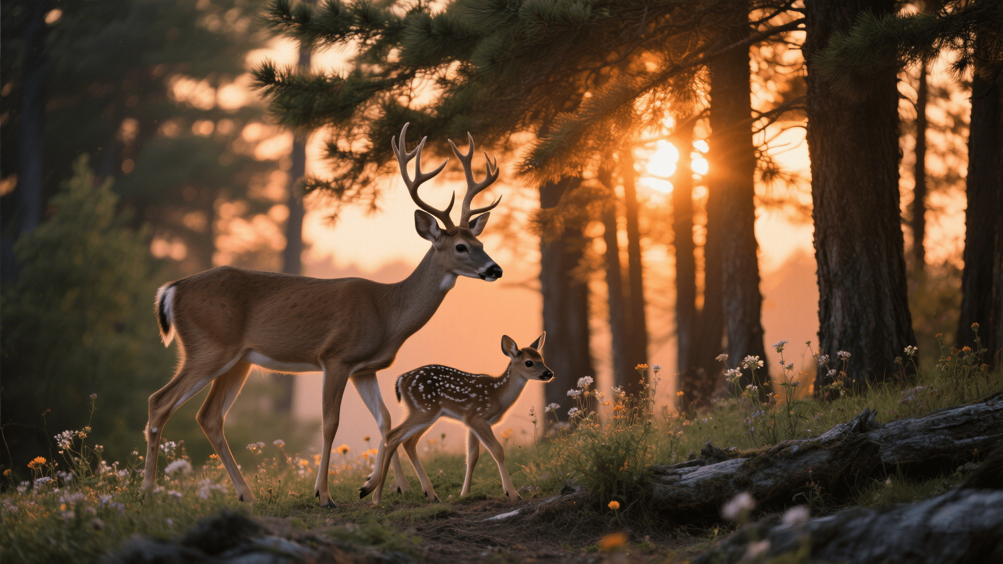 wooden puzzle A Female Deer and Fawn at the Edge of the Coniferous ...
