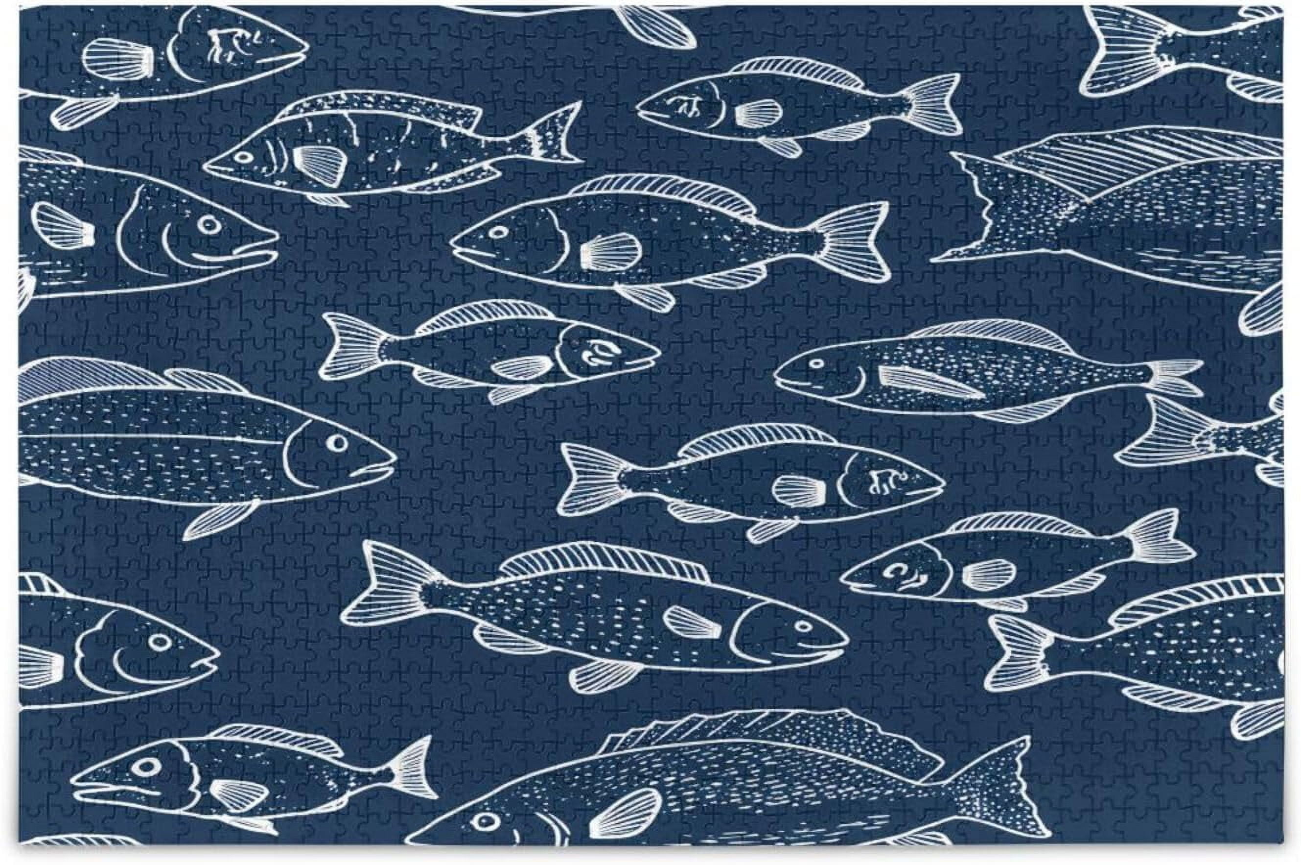 wooden puzzle Fish Dark Blue Hard Challenging Exercise Intellegent wall ...