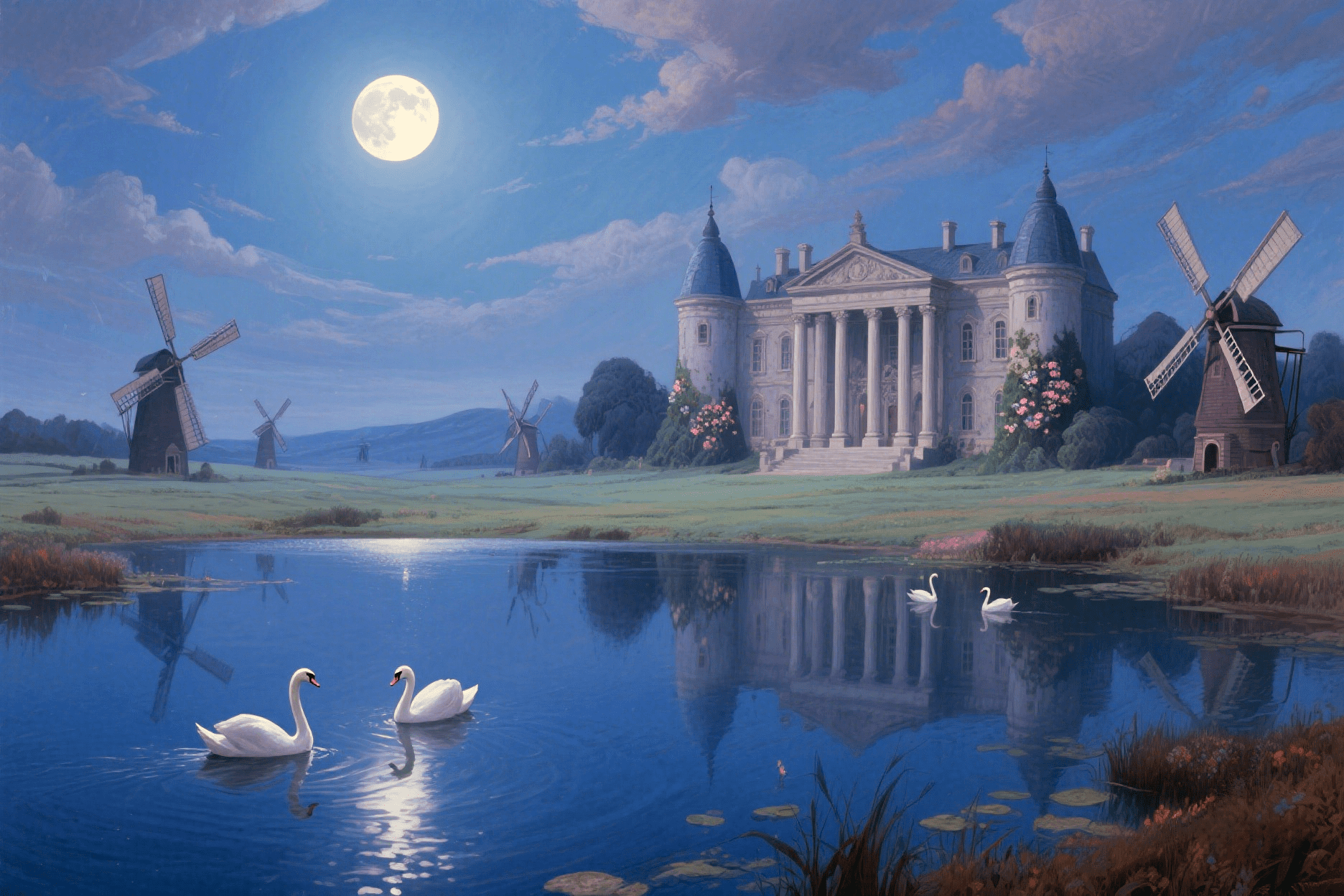 wooden puzzle Neoclassical - style castle next to a lake on a plain ...