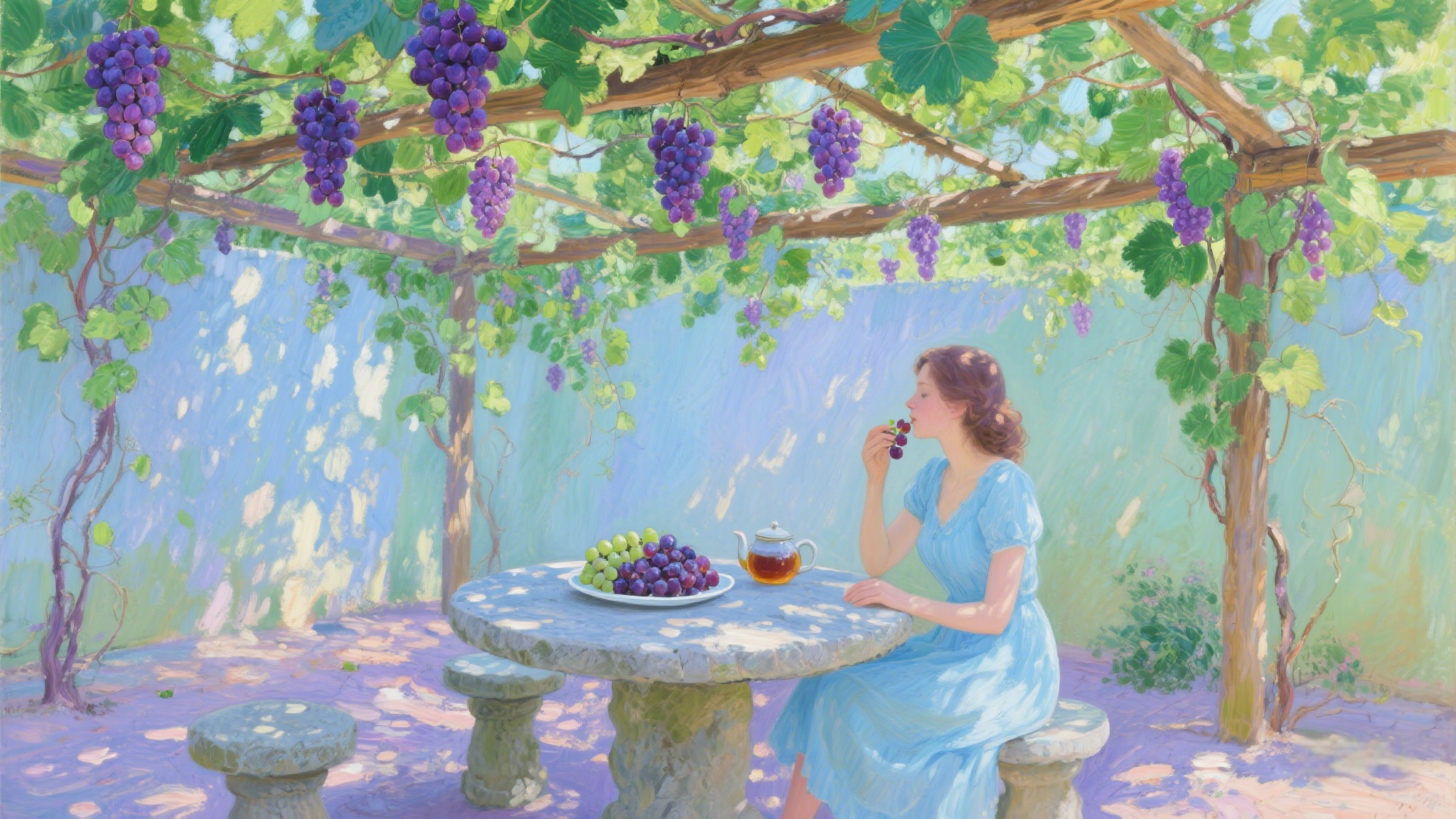 wooden puzzle Summer Retreat A Lady under the Monet - painted Grape ...