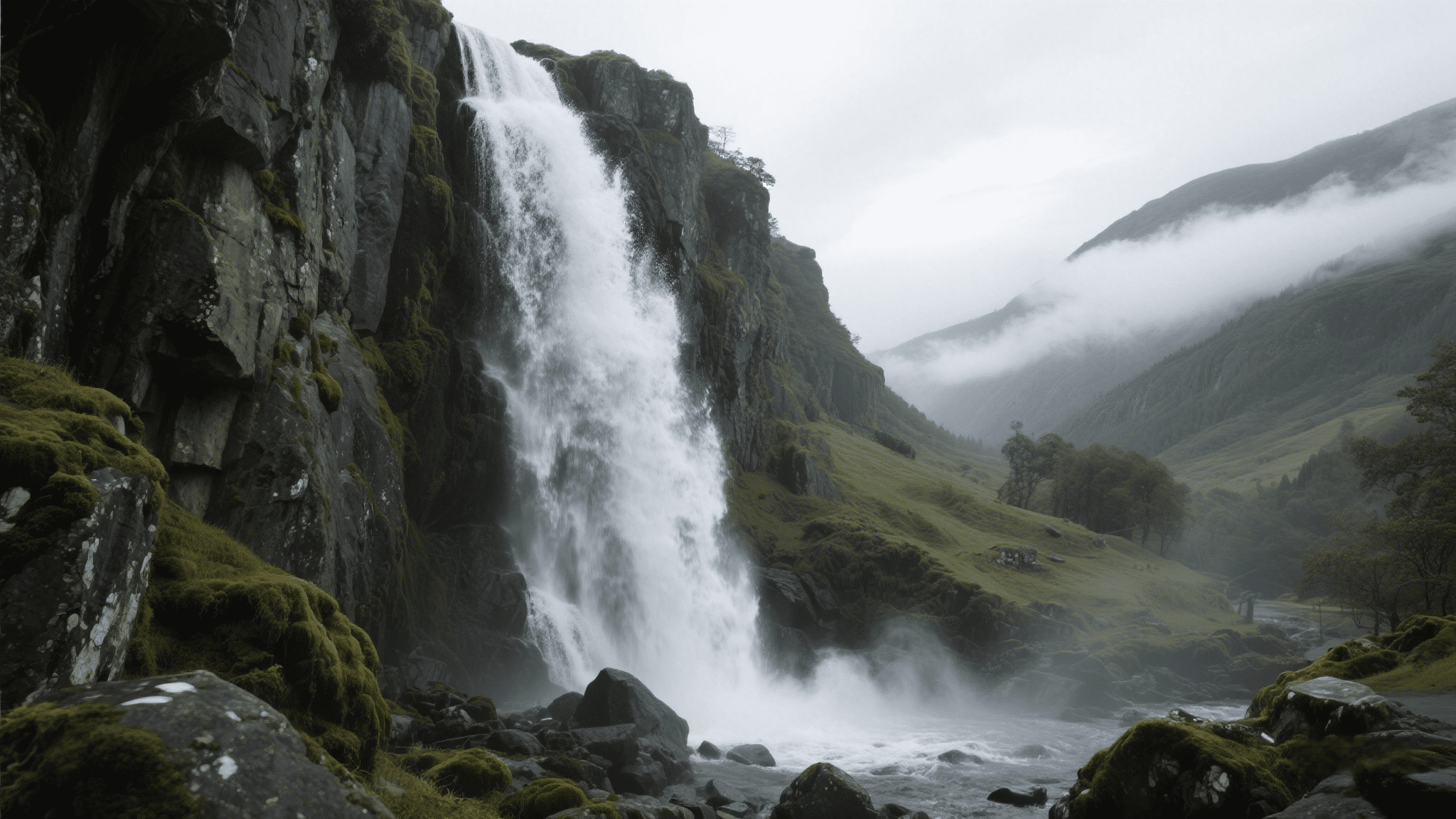 wooden puzzle A Waterfall in Glacier National Park on a Cloudy ...