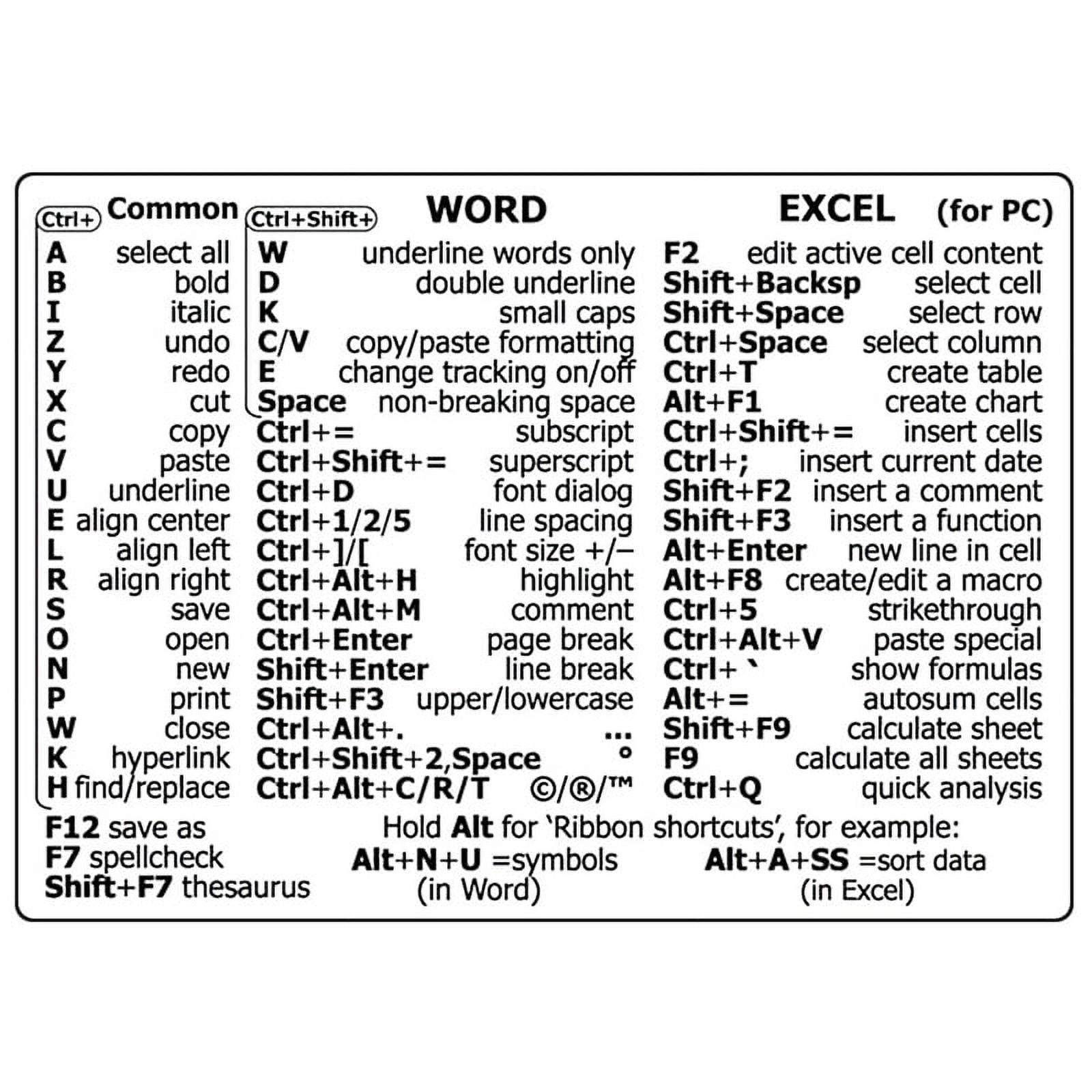 (word excel) Windows PC Reference Keyboard Computer Shortcut Sticker ...