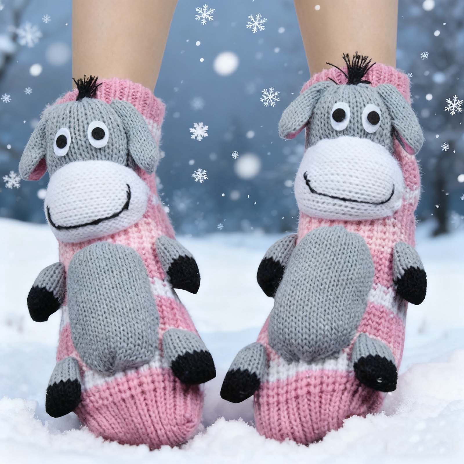 workcargo 3D Donkey Socks for Women Girls - Pink Cute Knitted Warm Cozy ...