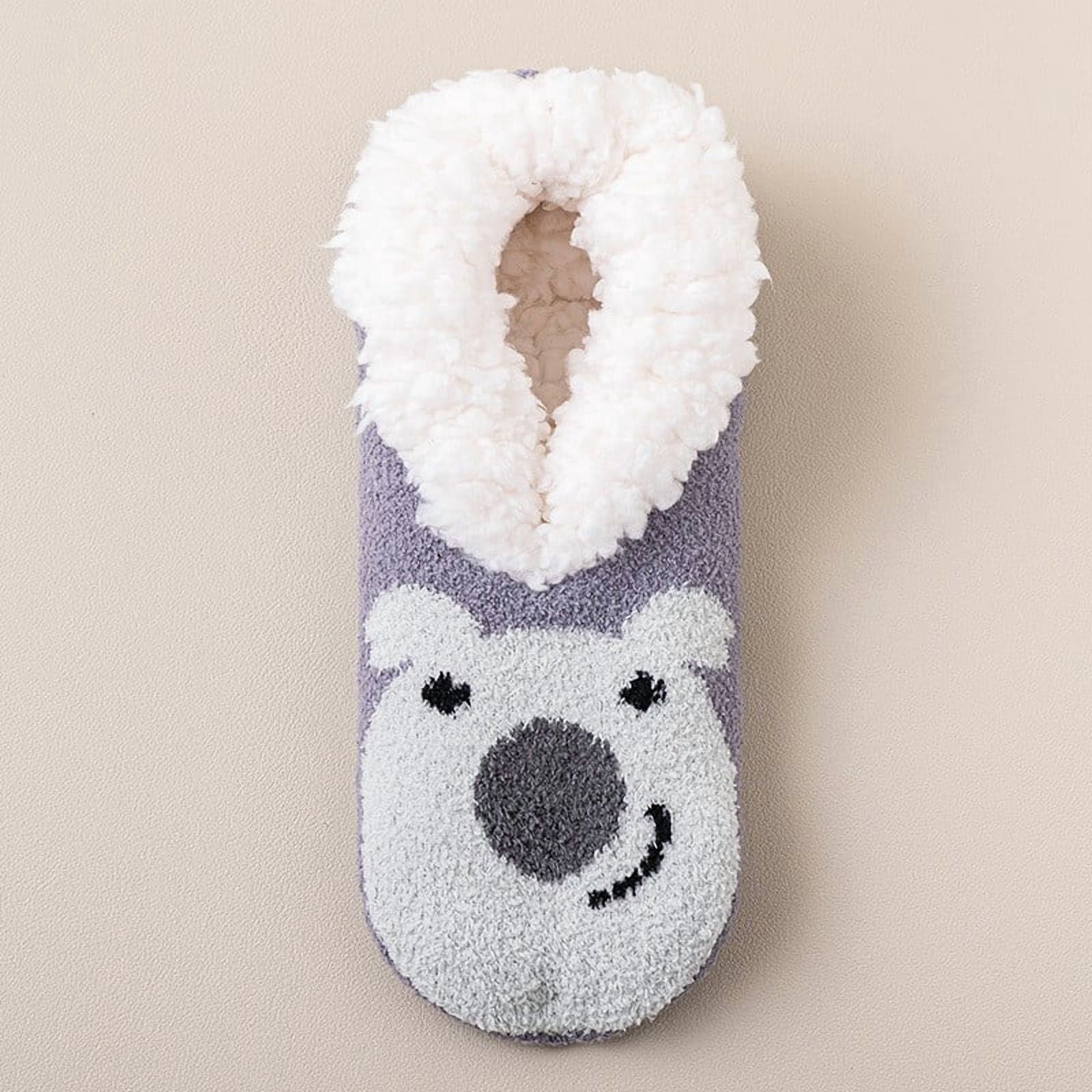 workcargo Gray Polar Bear Slipper Socks for Women & Youth - Warm Fuzzy ...