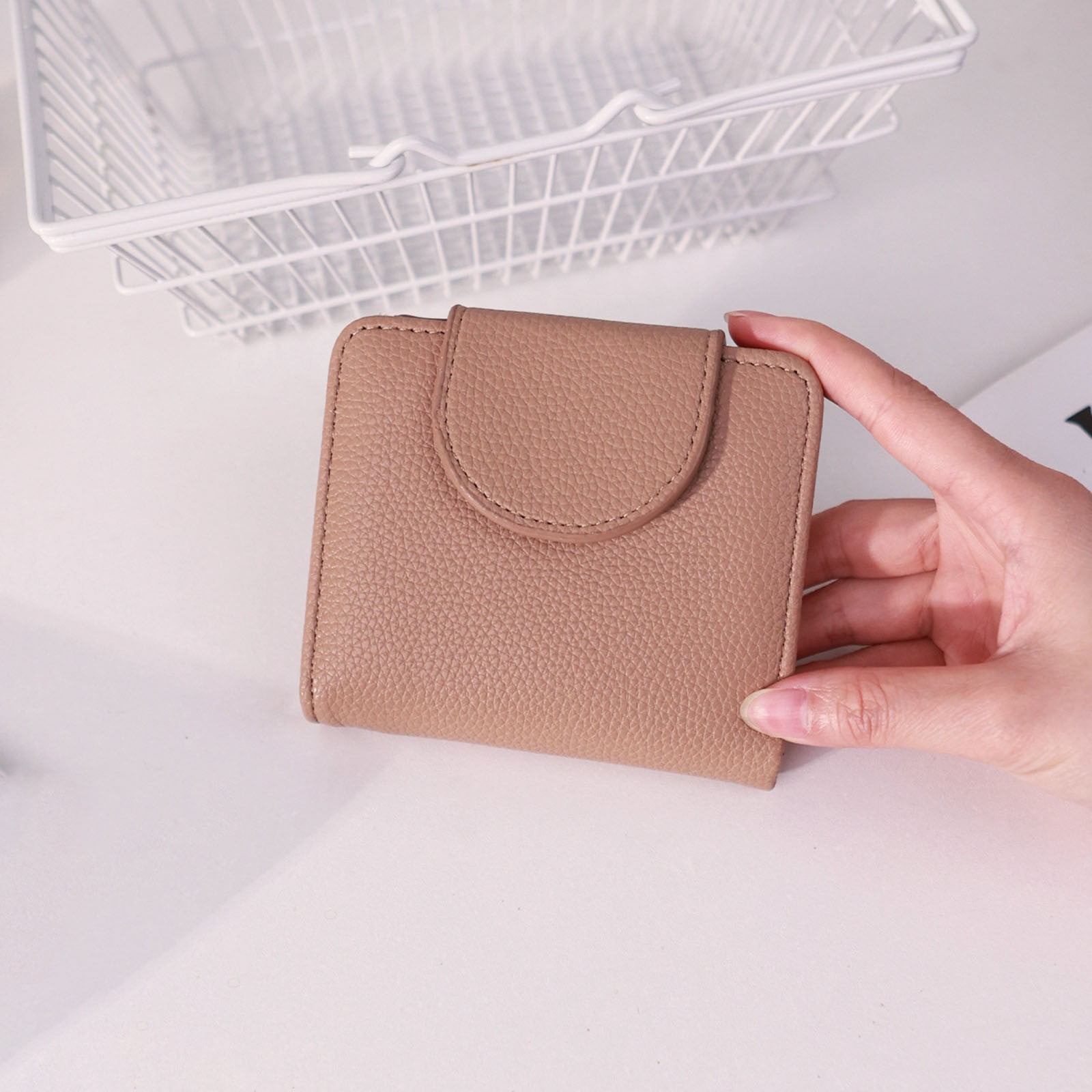 workcargo Pebbled Khaki PU Faux Leather Compact Coin Purse - Flap ...