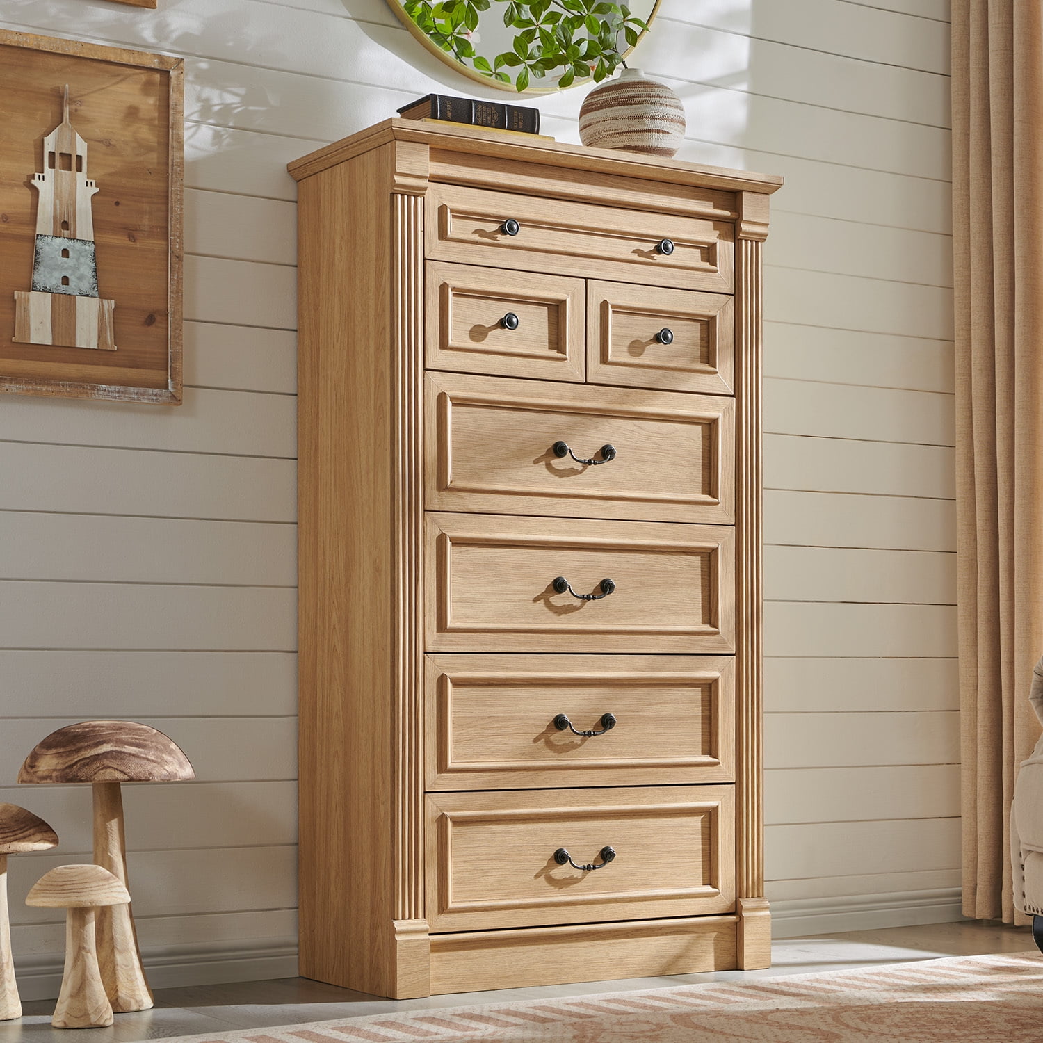 wow97e 7 Drawers Dresser for Bedroom, 57" Tall Farmhouse Wooden Chest ...