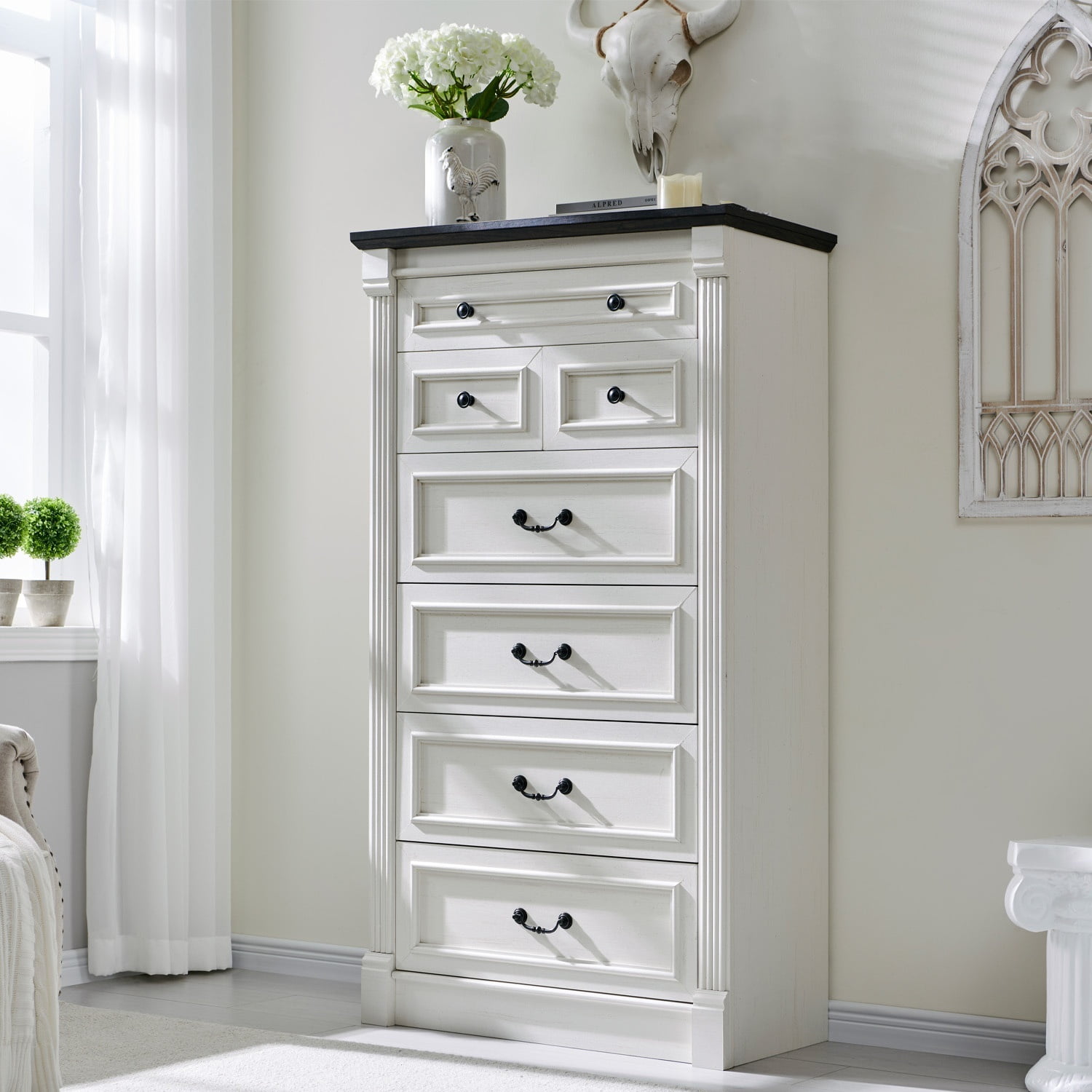 wow97e 7 Drawers Dresser for Bedroom, 57" Tall Farmhouse Wooden Chest ...