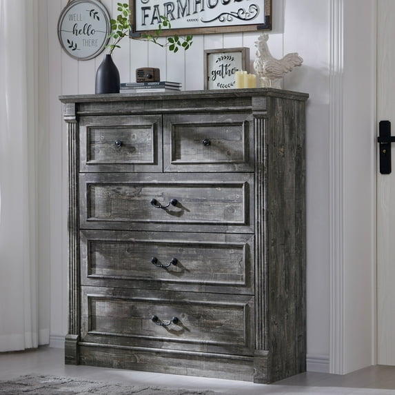 wow97e Farmhouse 5 Drawers Dresser for Bedroom, 46" Tall Wooden Chest ...