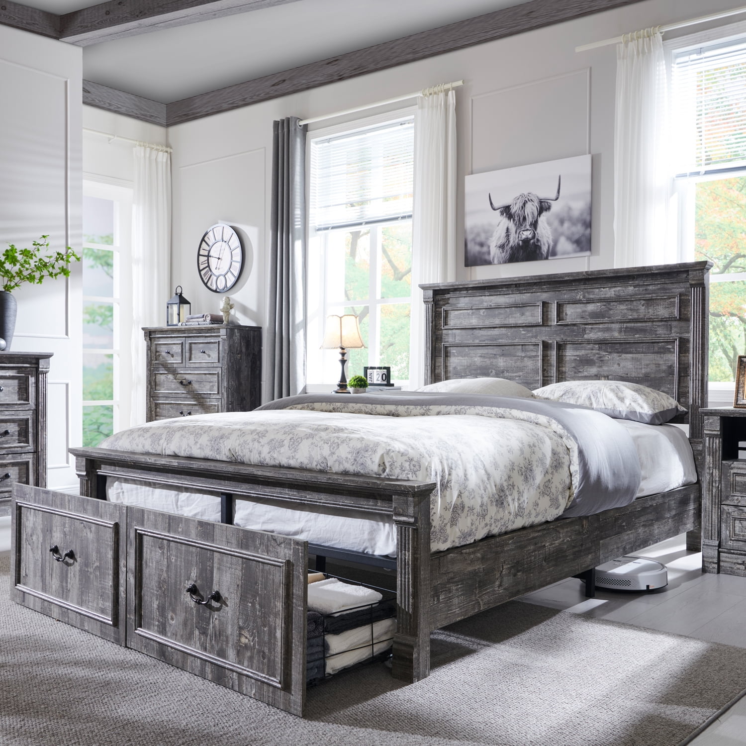 wow97e Farmhouse Queen Size Bed Framewith 51" Tall Headboard & 20 ...