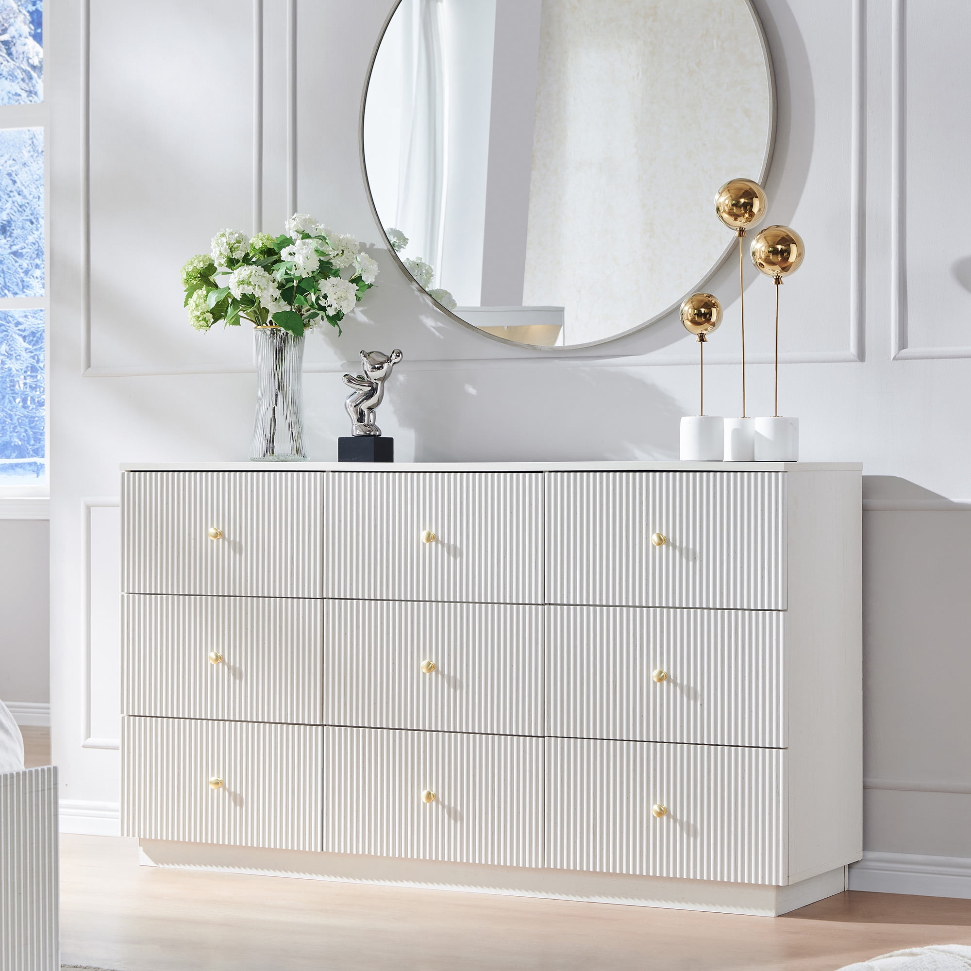 wow97e Fluted 9 Drawers Dresser for bedroom, Wood Chest of Drawers with ...