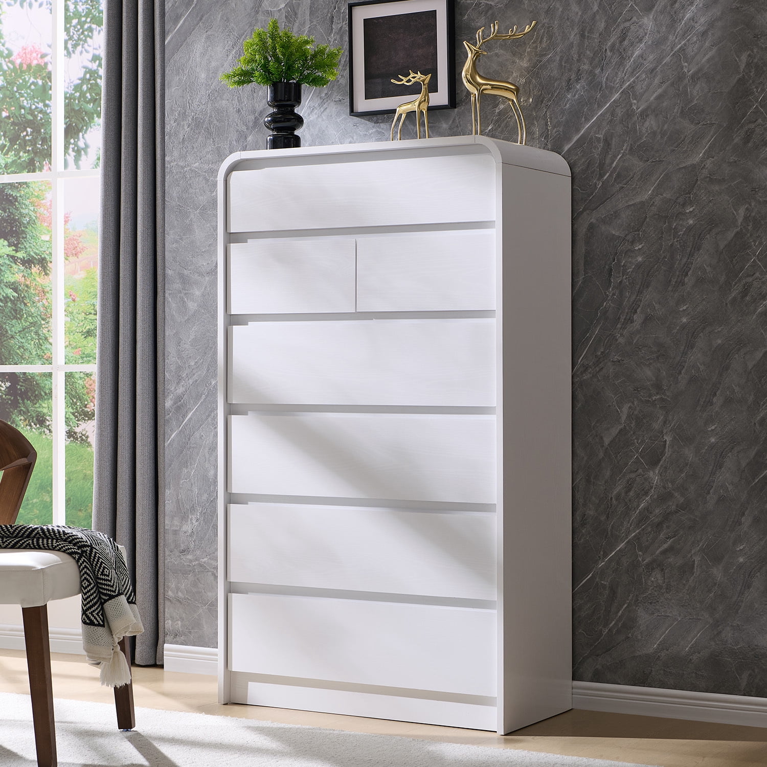 wow97e Modern 7 Drawers Dresser, 55" Tall Wood Mid Century Chests of ...