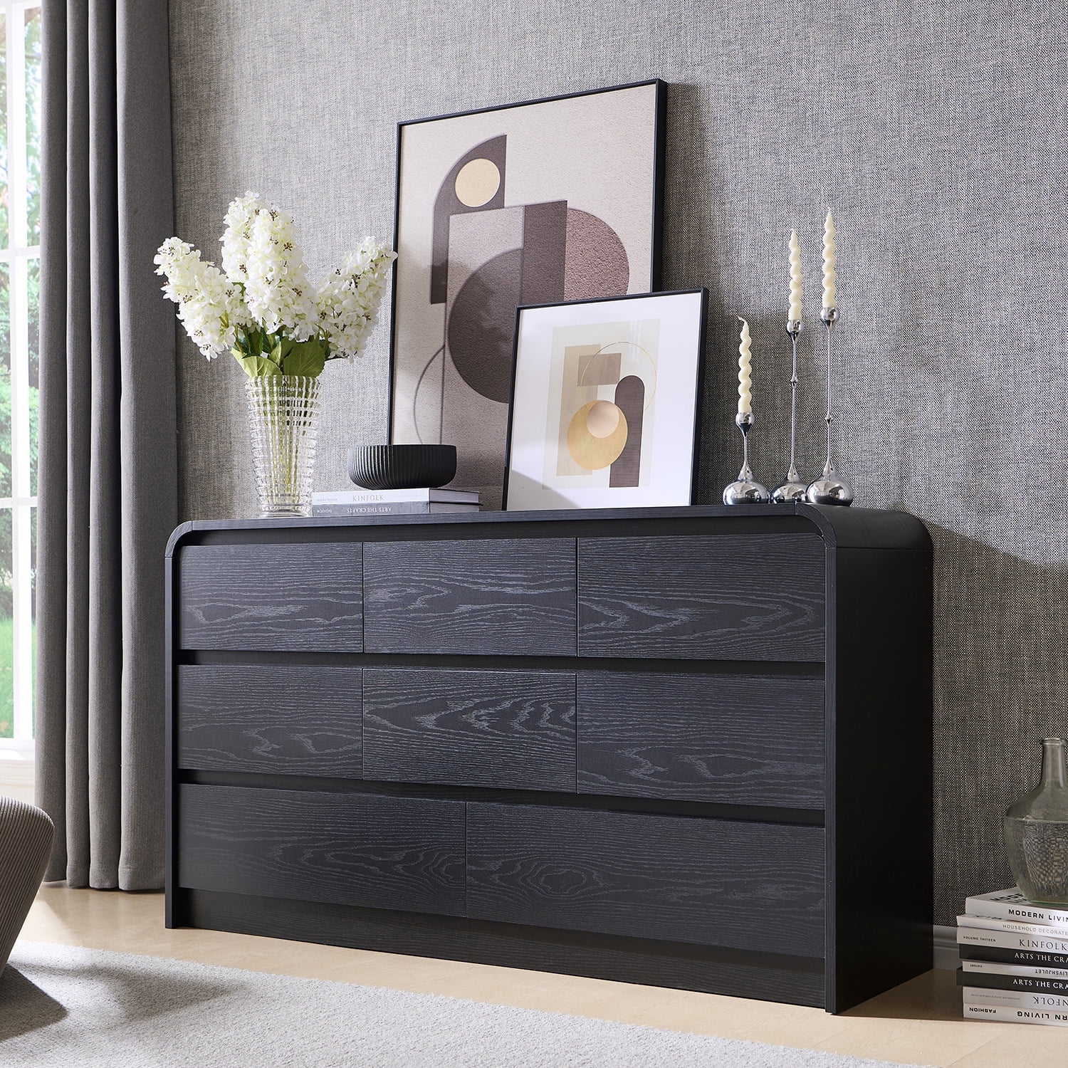 wow97e, Modern 8 Drawers Dresser, 55" Wide, Black Wood - Walmart.com